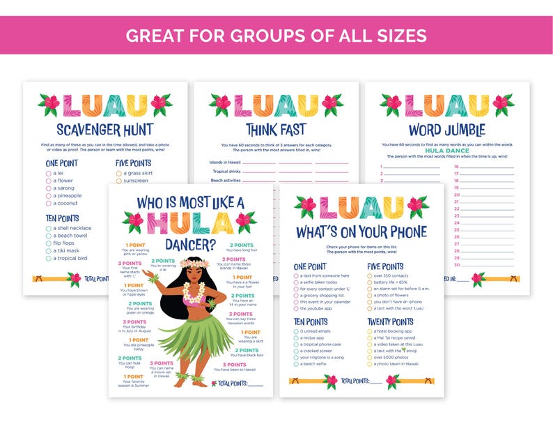 Luau Games Bundle, Hawaiian Theme Summer Party Games, Aloha Games for a ...