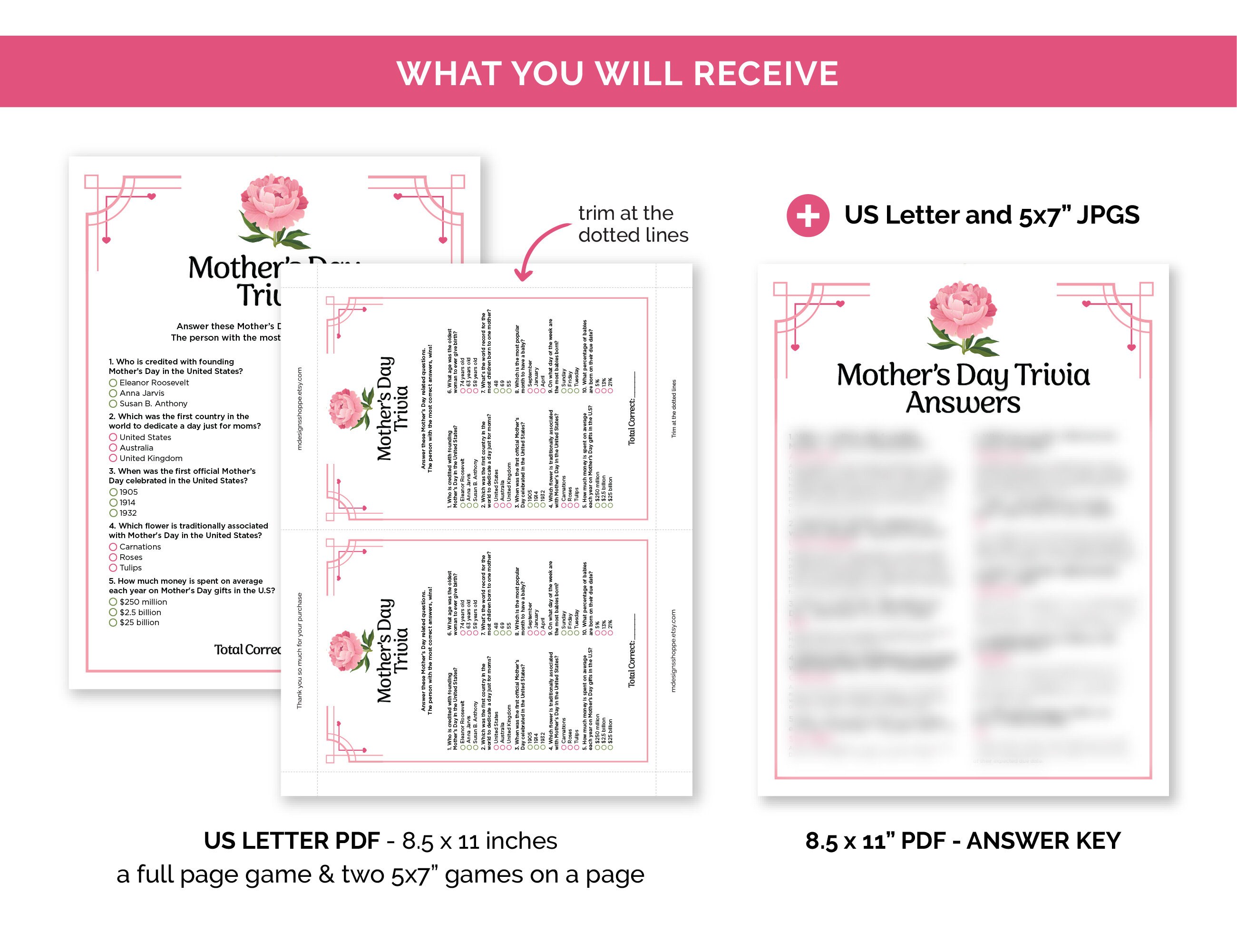 Mother's Day Trivia Game, Printable Mother's Day Quiz for Adults ...
