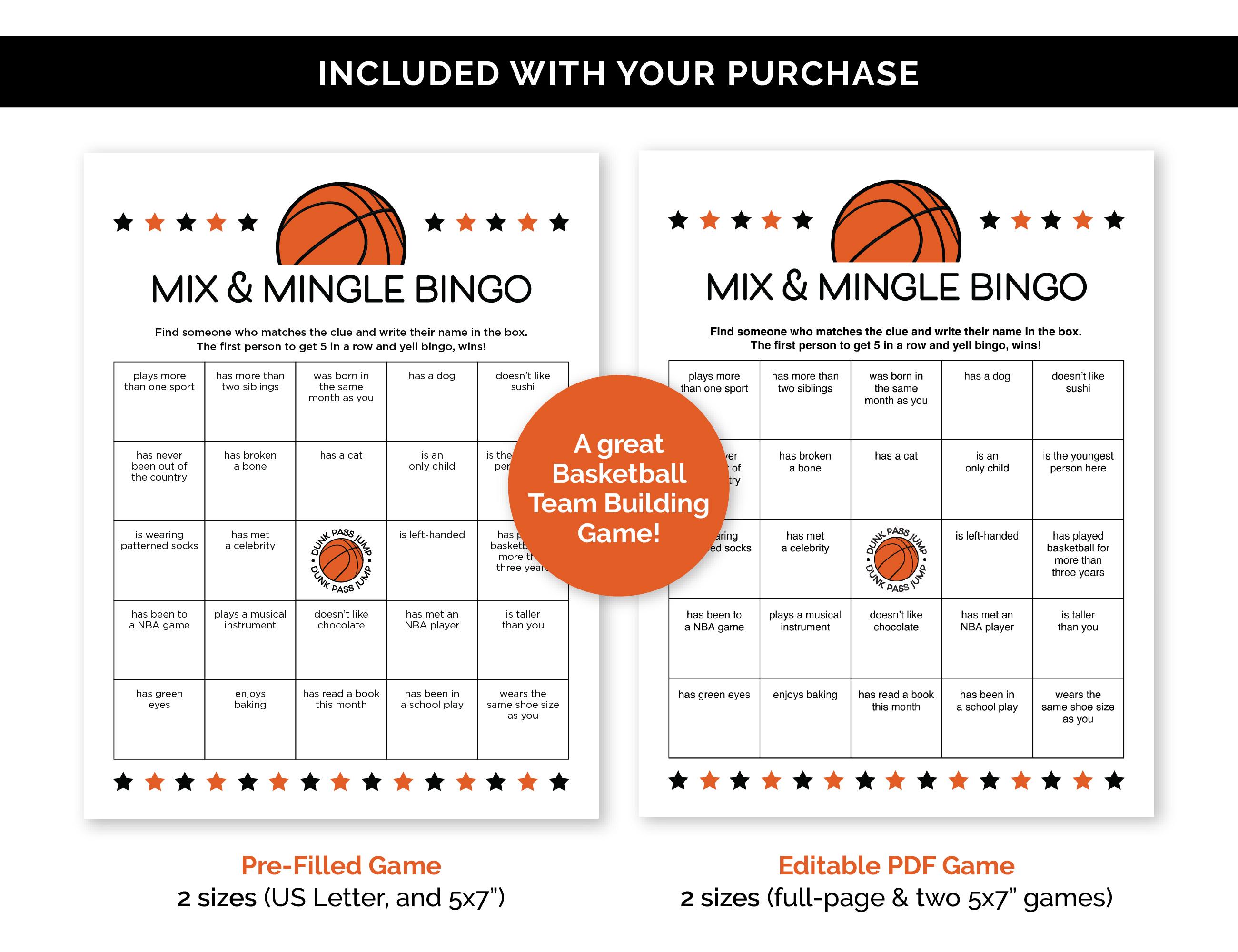 Editable Basketball Mix & Mingle Bingo, Basketball Team Building Game ...