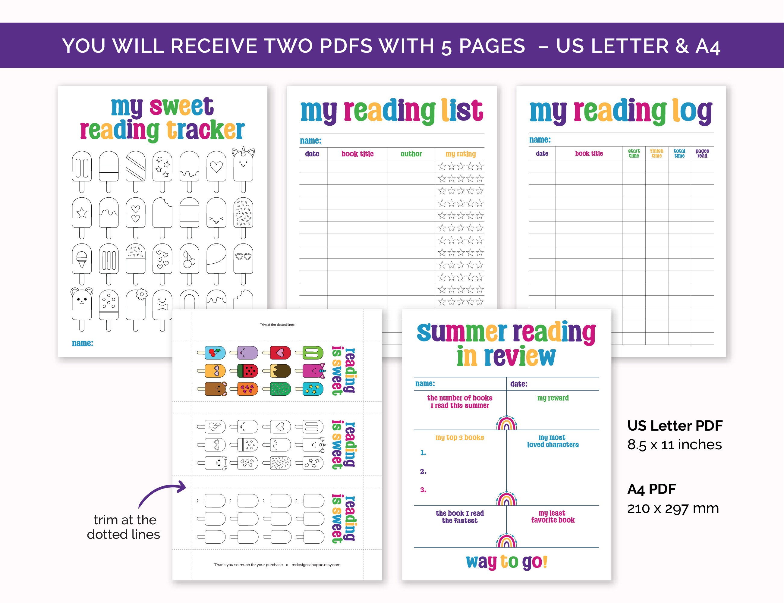 Summer Reading Challenge for Kids Printable Book Log Reading - Etsy
