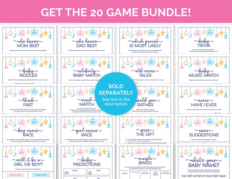 Baby Name Race Bundle, Printable Games for a Gender Reveal Party, A-Z ...