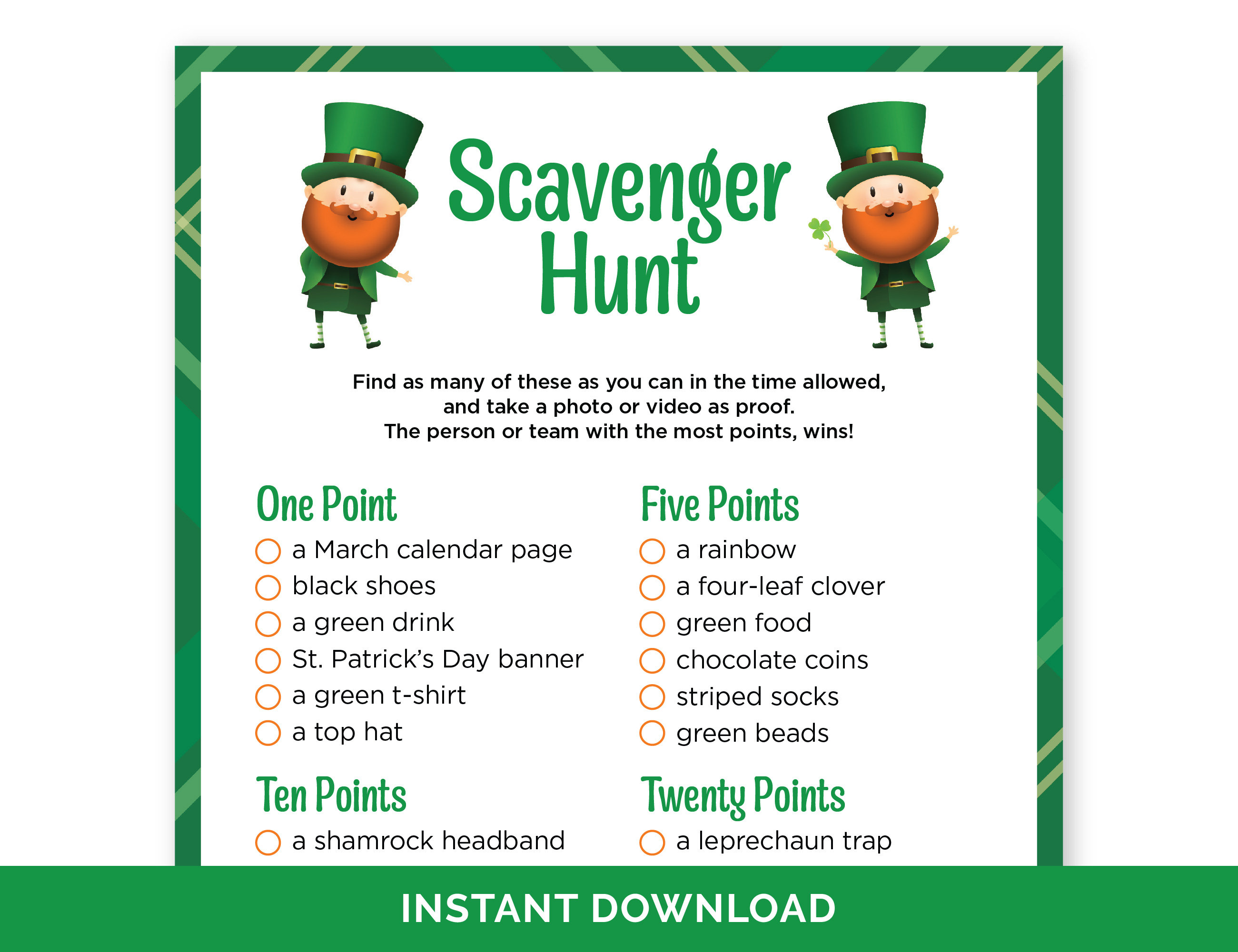 St Patrick's Day Photo Scavenger Hunt, Printable St. Paddy's Day Party ...