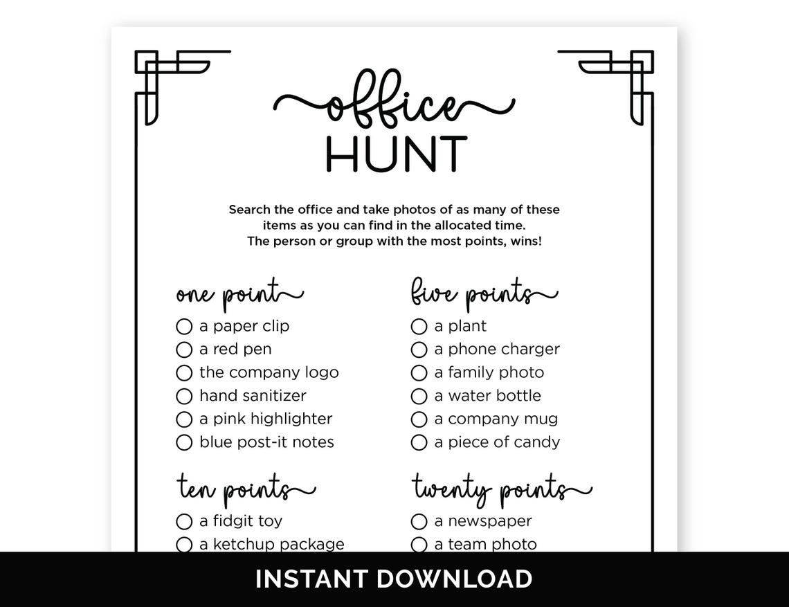 Office Scavenger Hunt, Printable Photo Scavenger Hunt for an Office ...