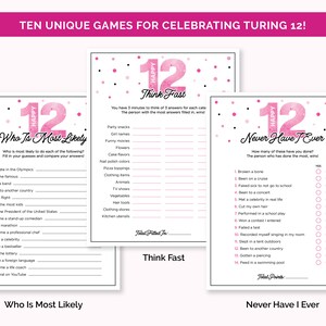 12th Birthday Party Games, Printable Birthday Game Bundle With Birthday ...