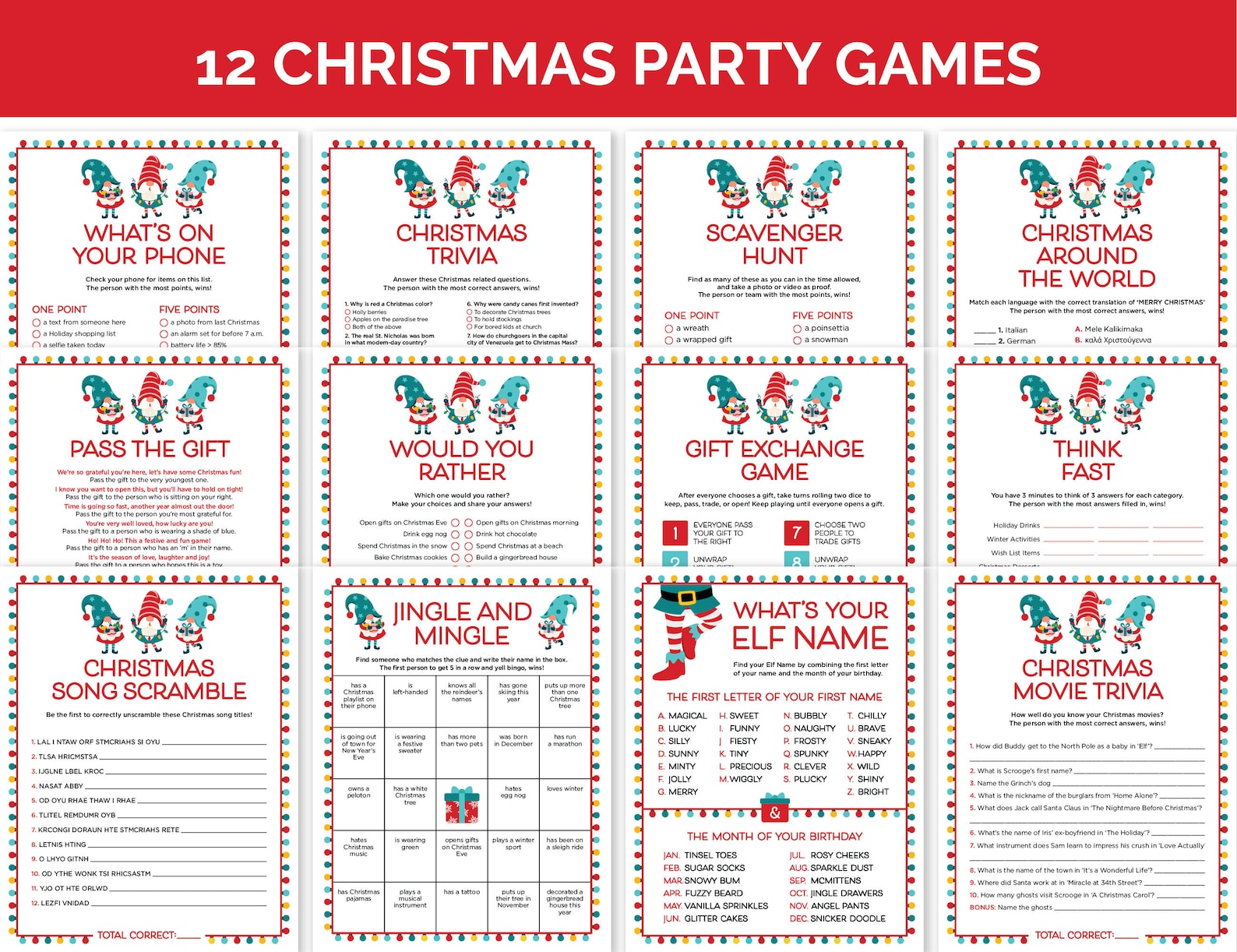 Christmas Games Bundle, Printable Christmas Games for Families, Holiday ...