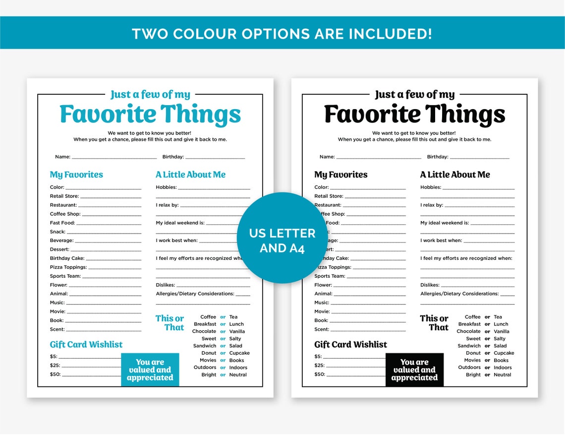 Employee Favorite Things Survey, Printable Coworker Questions, Employee ...