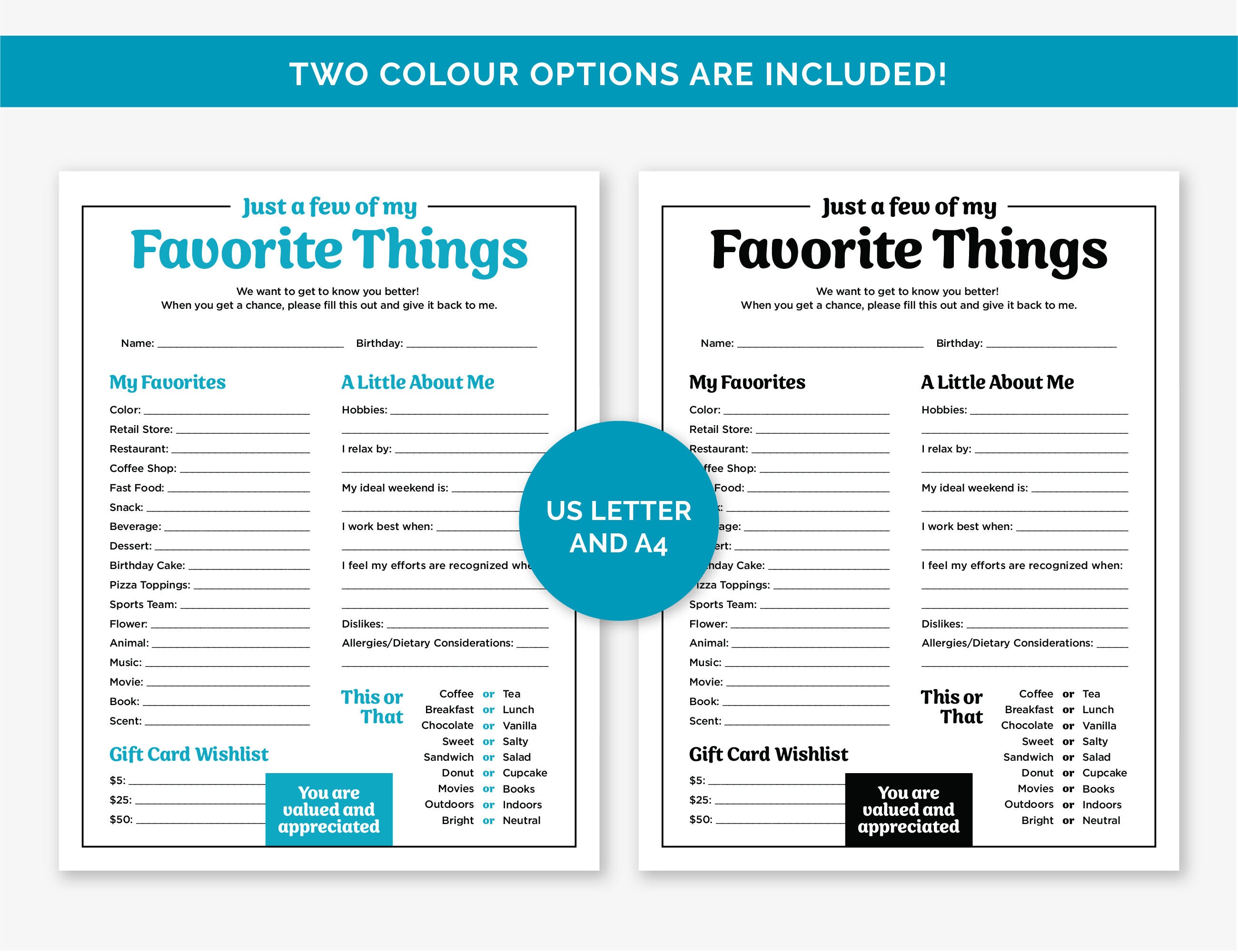 Employee Favorite Things Survey, Printable Coworker Questions, Employee ...
