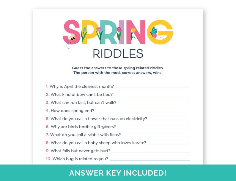Spring Riddles, Printable Riddle Me This Game for a Spring Classroom ...