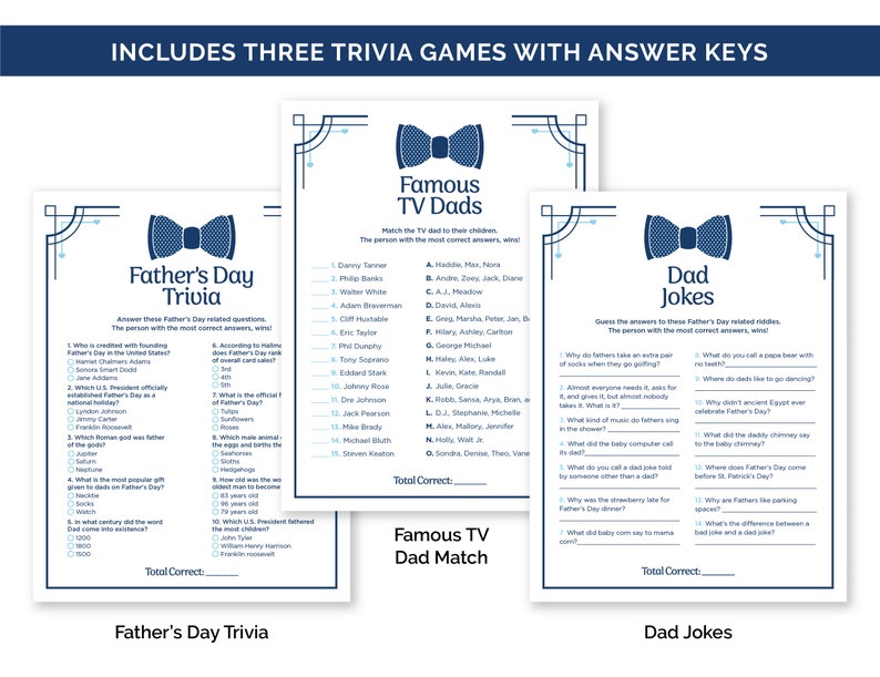 Father's Day Games for Adults, Printable Games Bundle for a Father's ...