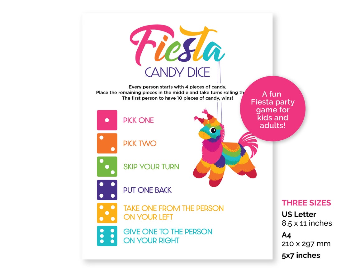 Fiesta Candy Dice Game, Printable Game for a Fiesta Birthday, Cinco De ...