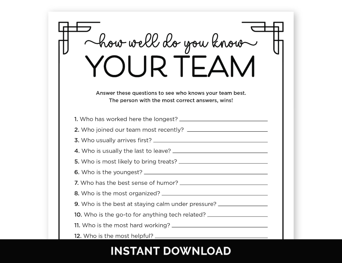 How Well Do You Know Your Team, Printable Team Building Game, Team ...