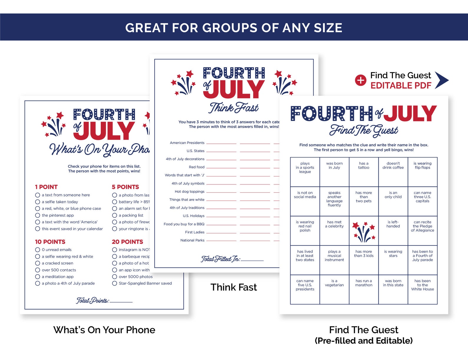 Fourth of July Games Bundle, Printable Games for a 4th of July BBQ or ...