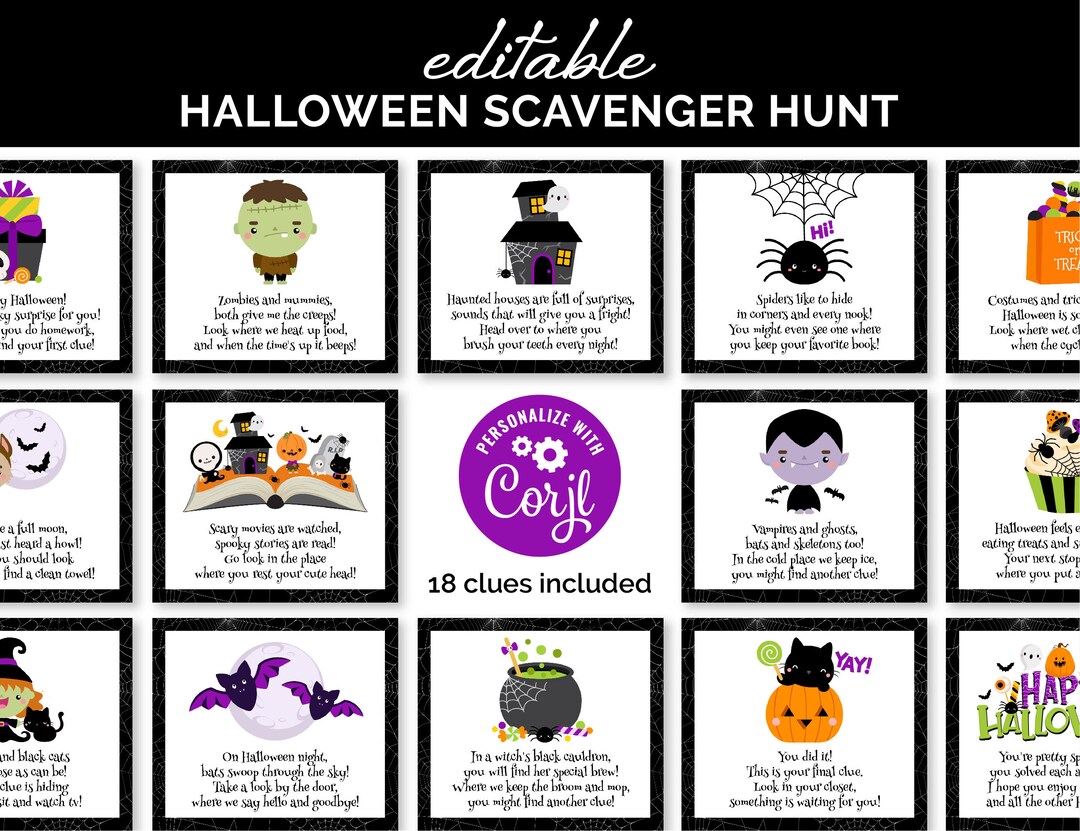 Editable Halloween Scavenger Hunt for Kids, Indoor Halloween Treasure ...