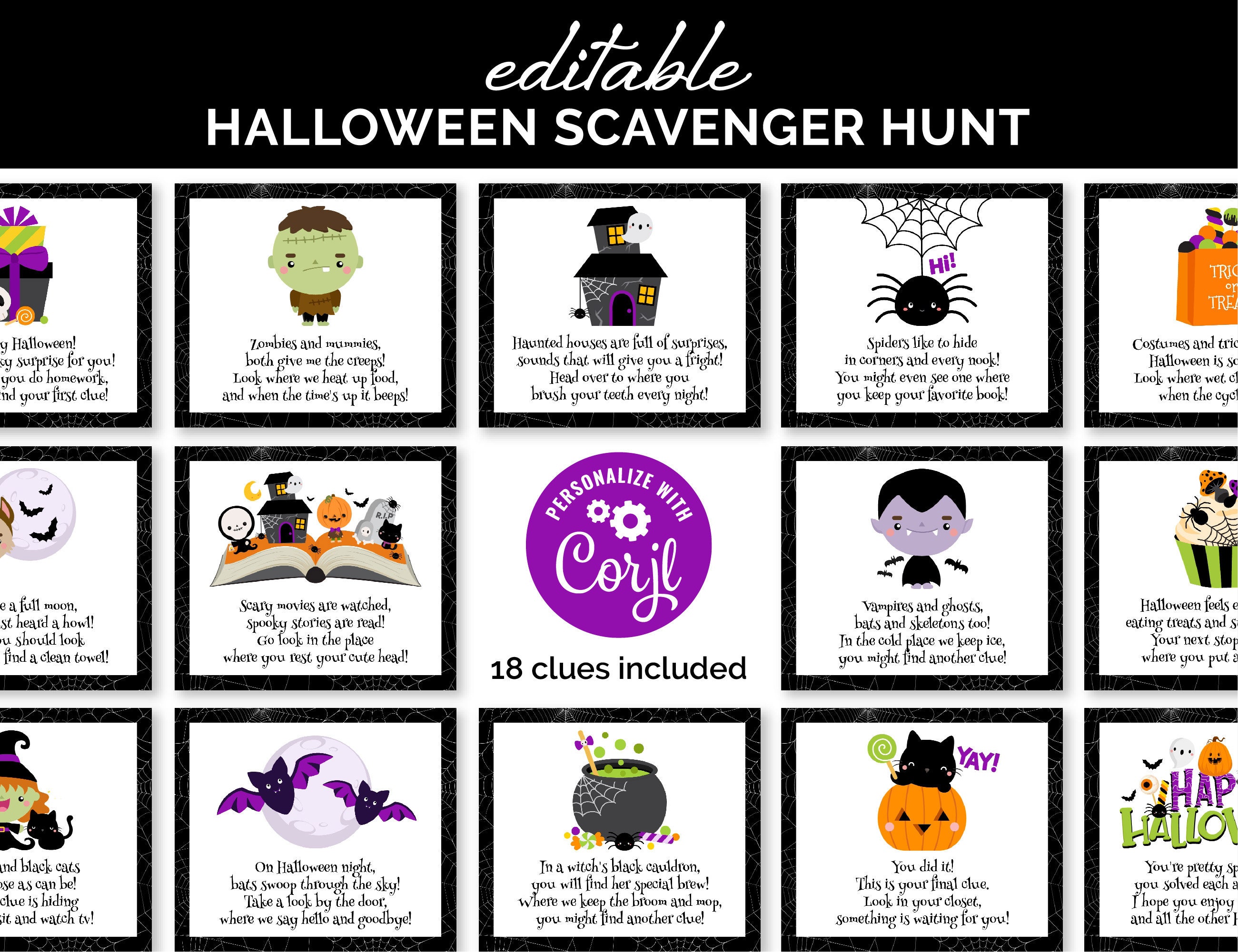 Editable Halloween Scavenger Hunt for Kids, Indoor Halloween Treasure ...