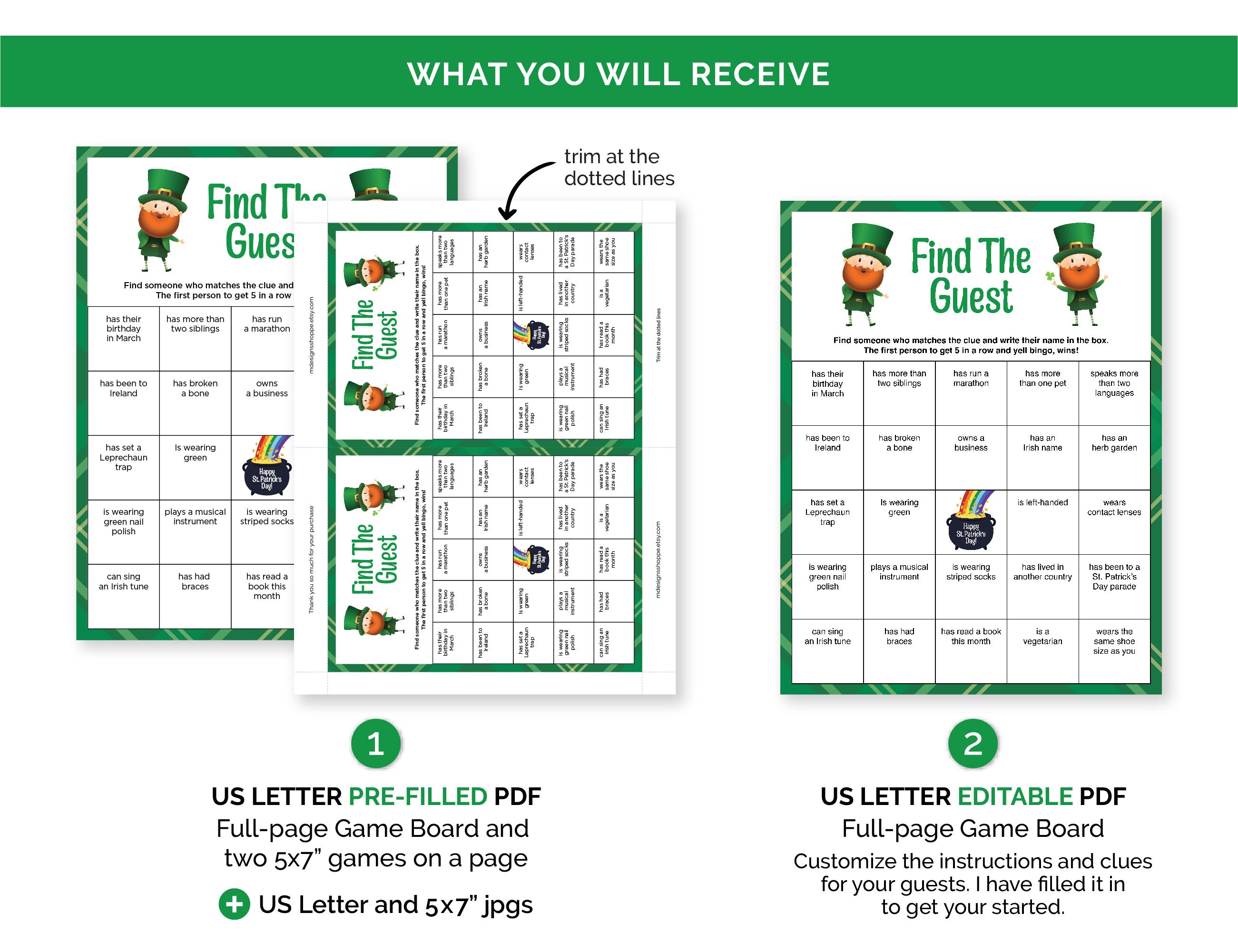 Editable St. Patricks Day Find the Guest Bingo, St. Paddys Day Party ...