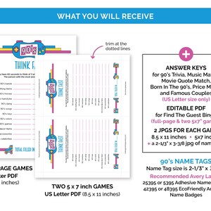 90s Party Games, Printable Game Bundle for a 90s Theme Party, Games for ...