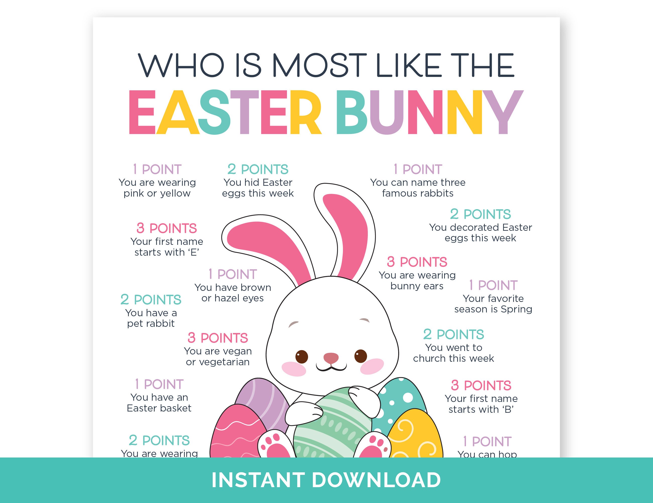 Who is Most Like the Easter Bunny Game, Printable Easter Party Game for ...