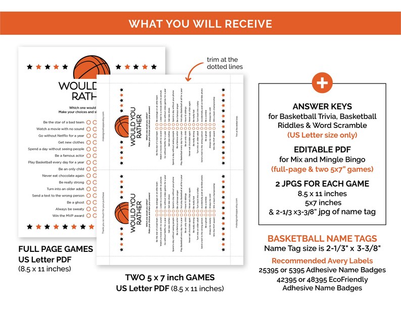 Basketball Games, Printable Games Bundle for a Basketball Team Party ...