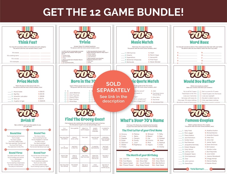 70's Trivia Game, Printable Quiz With Answers for a 70's Theme Party ...