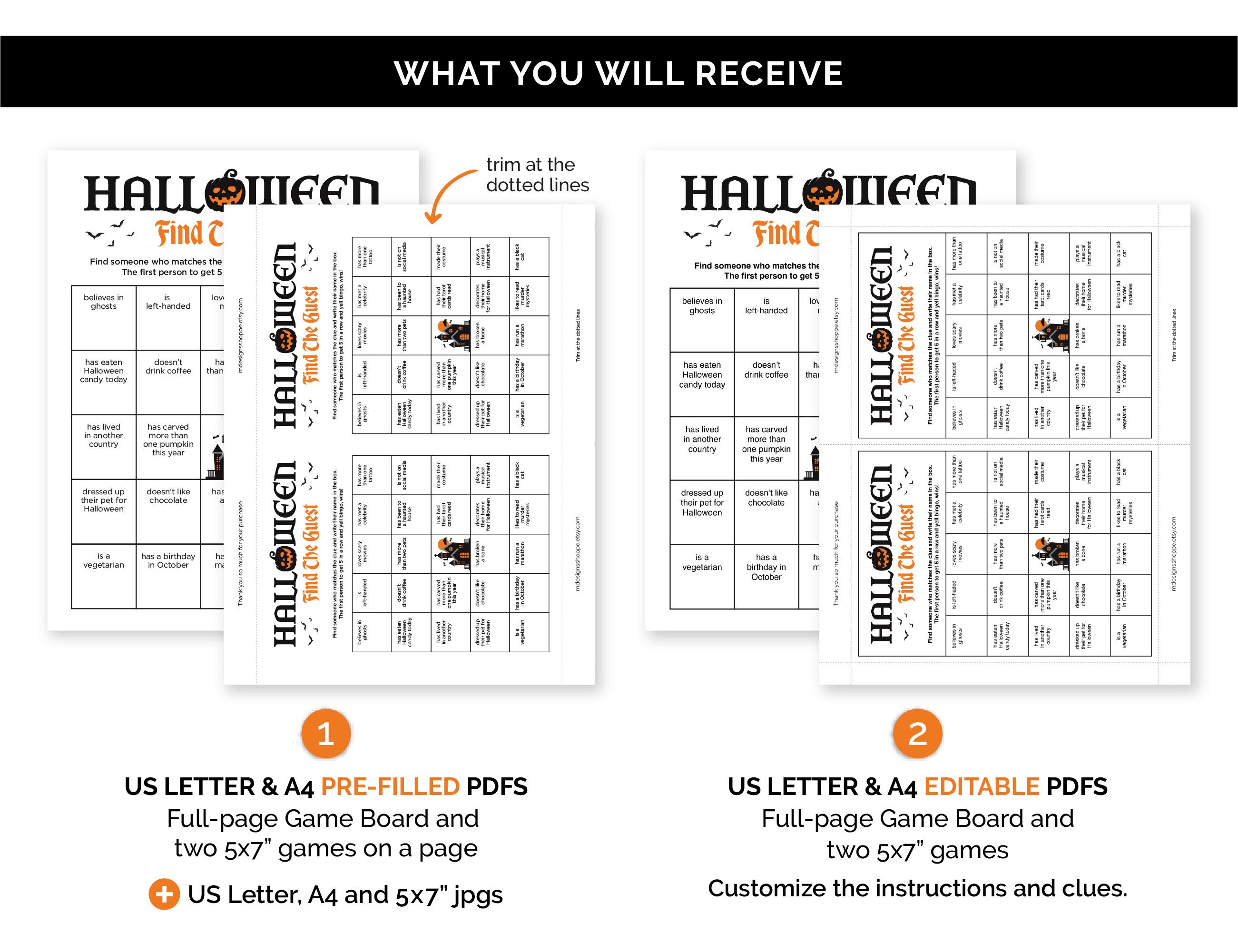 Editable Halloween Find the Guest Bingo Game, Icebreaker Game for a ...