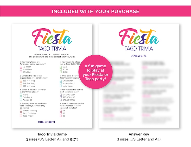 Fiesta Taco Trivia Game, Printable Trivia Game for a Taco Party, Final ...