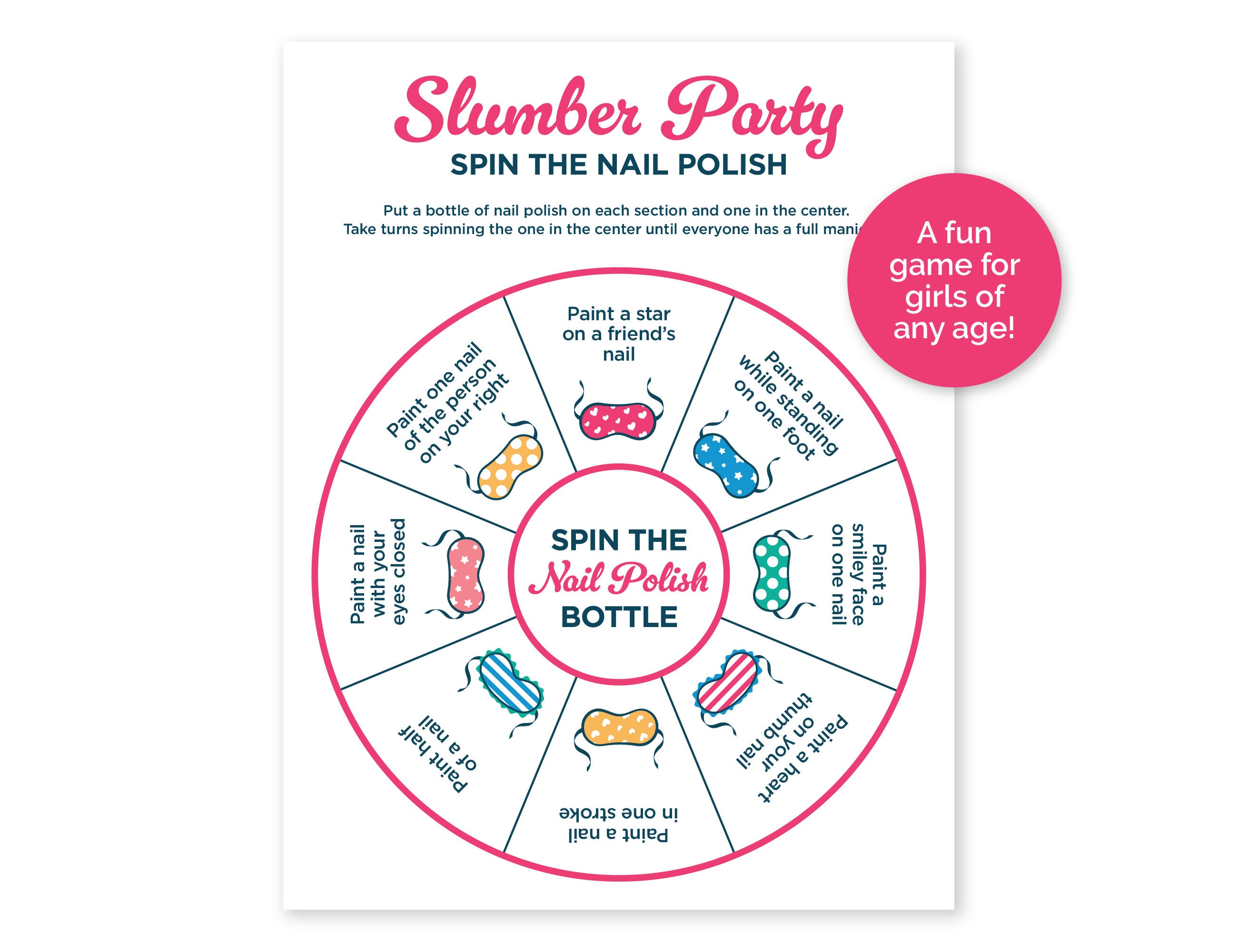 Slumber Party Spin The Nail Polish Bottle Printable Sleepover Game For Tween And Teenage Girls