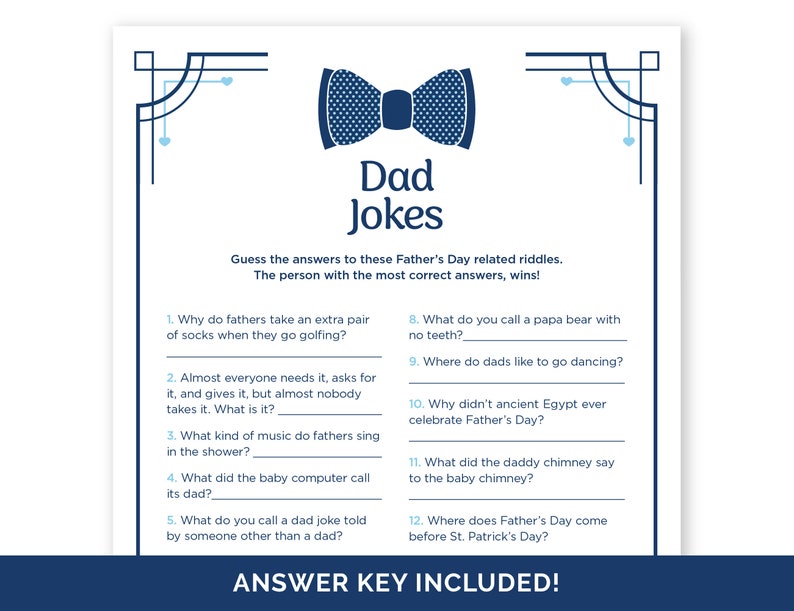 Father's Day Riddles, Printable Dad Jokes for a Father's Day Party, Fun ...