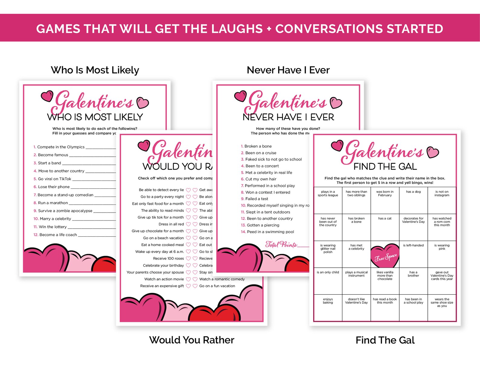 Galentine's Games for Teens, Printable Valentine's Day Games Bundle for ...