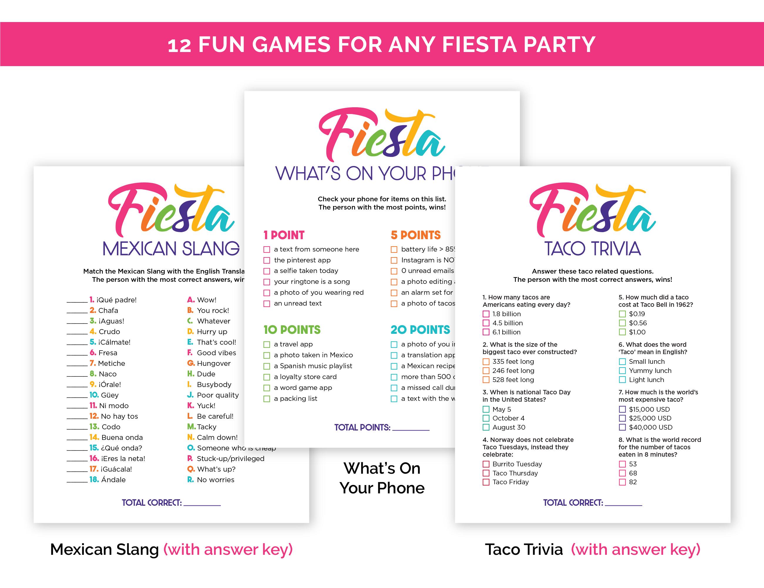 Fiesta Games Bundle, Printable Mexican Party Games for a Fiesta ...