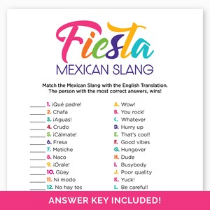 Fiesta Mexican Slang Game, Printable Trivia Game for a Fiesta Birthday ...