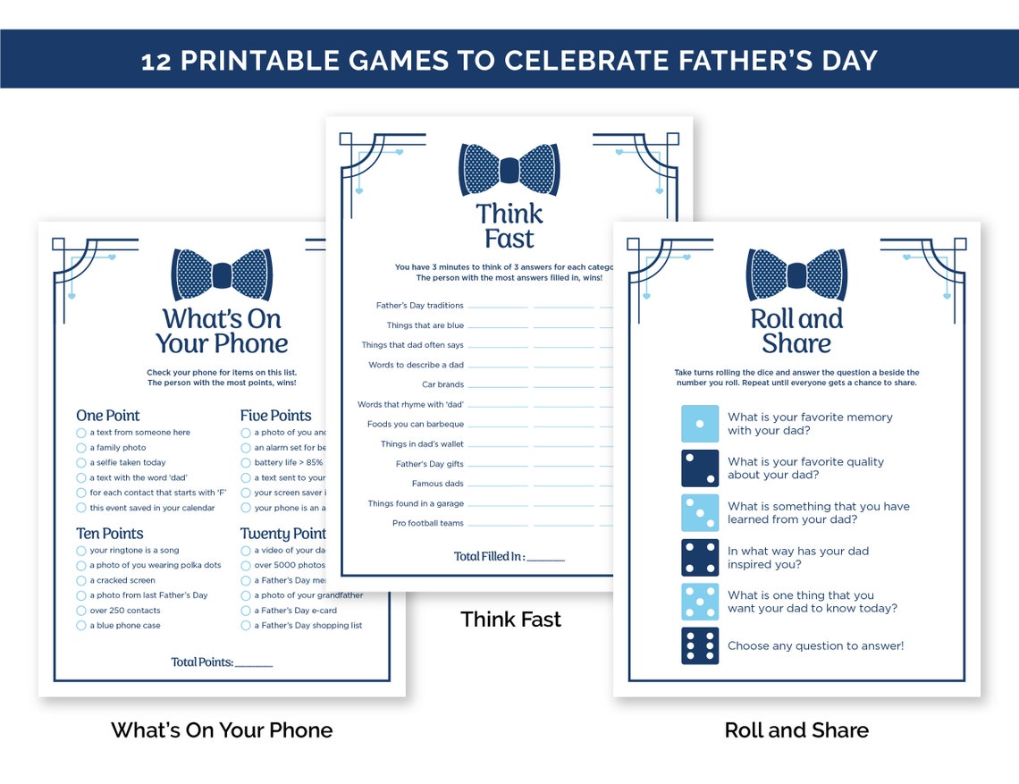 Father's Day Games for Adults, Printable Games Bundle for a Father's ...
