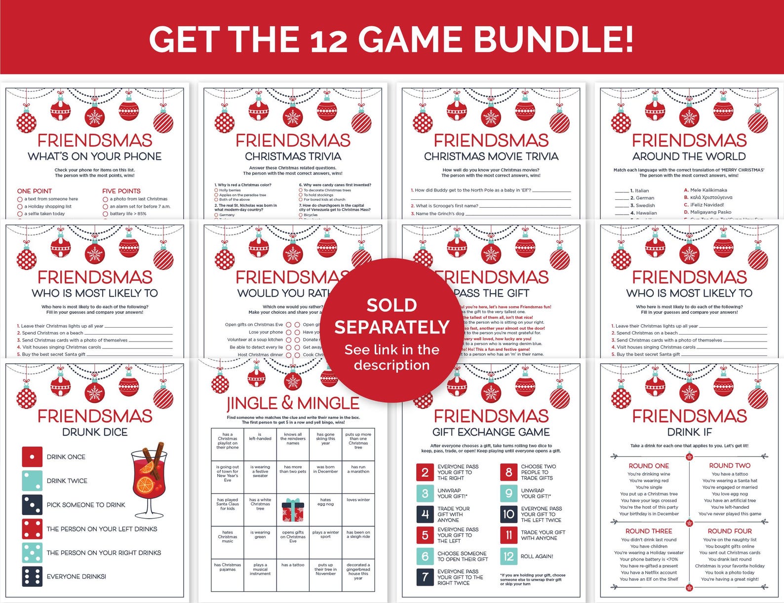 Friendsmas Gift Exchange Dice Game, Printable Holiday White Elephant ...