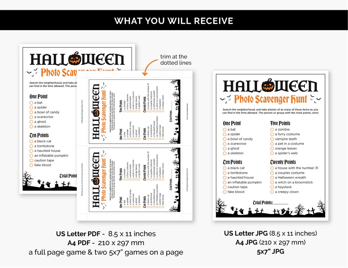 Halloween Photo Scavenger Hunt, Printable Halloween Party Game for ...