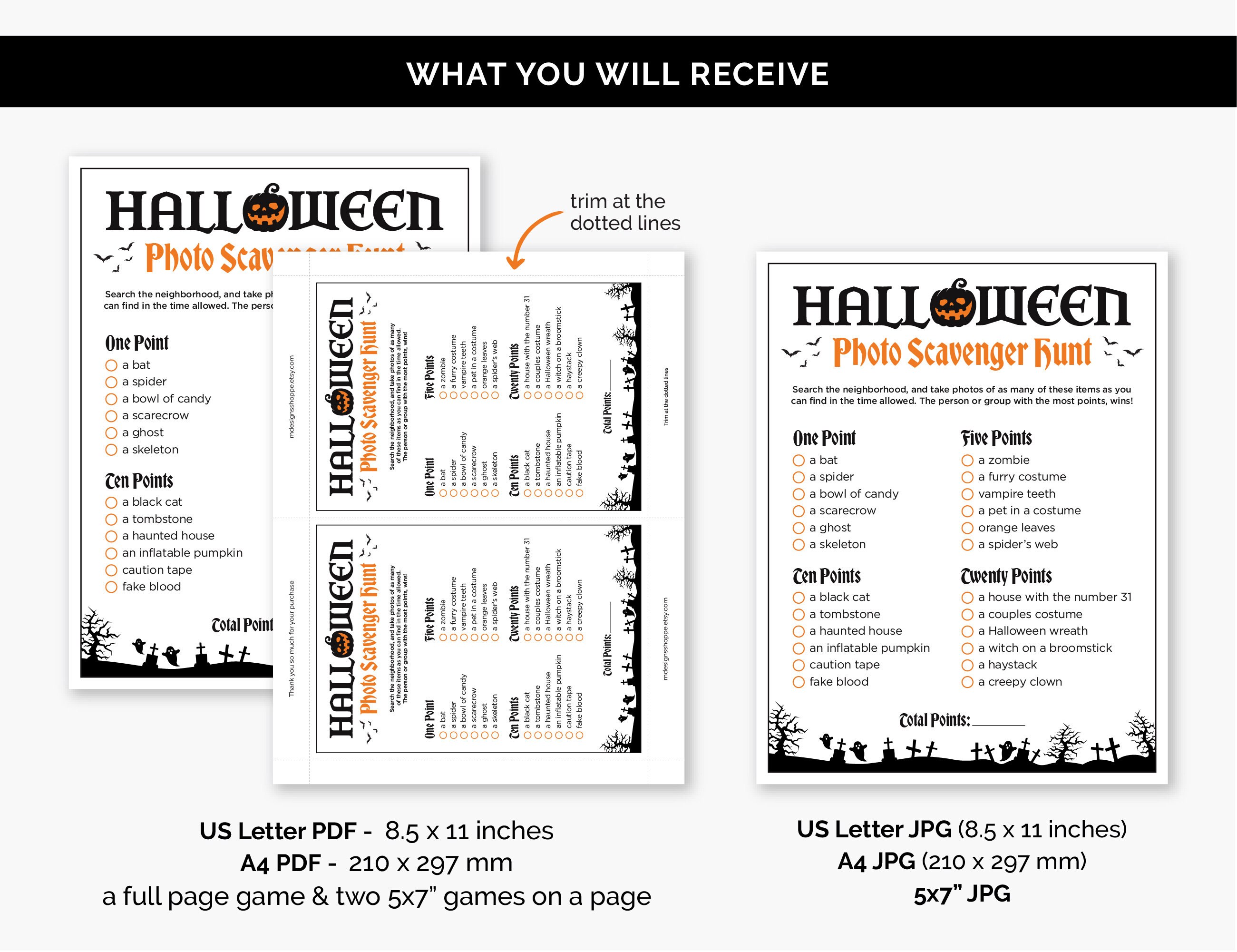 Halloween Photo Scavenger Hunt, Printable Halloween Party Game for ...