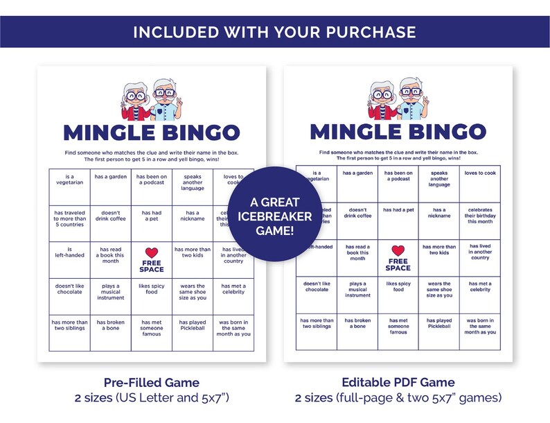 Editable Senior Mingle Bingo, Icebreaker Game for Senior Citizens, Find ...
