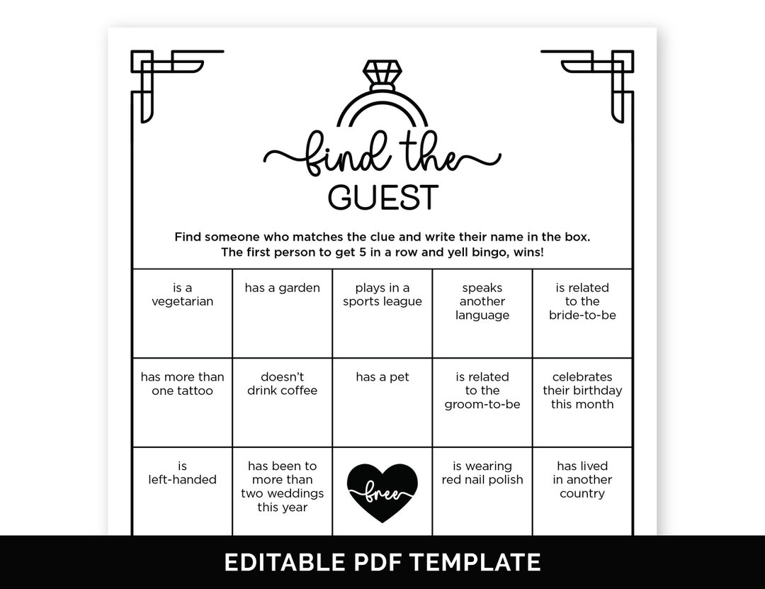 Editable Engagement Find the Guest Bingo, Find Someone Who for a Proposal Party, Engagement ...