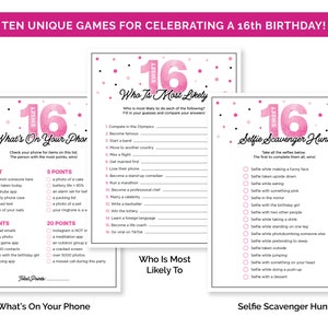 Sweet 16 Games for Girls, Printable Sweet Sixteen Birthday Game Bundle ...