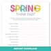 Spring Think Fast Game, Printable Quick Think Spring Party Game for ...