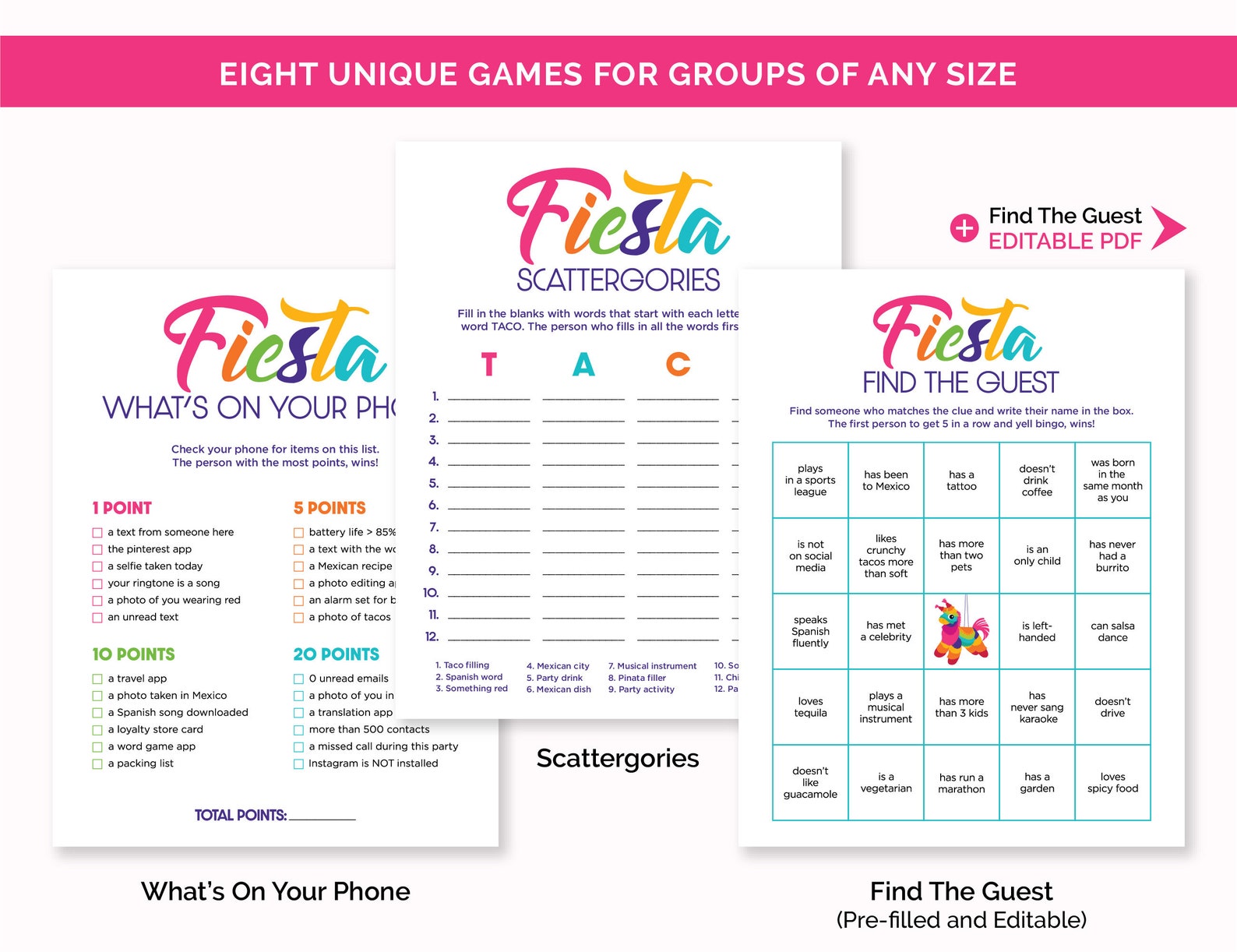 Fiesta Games Bundle Printable Mexican Party Games for a - Etsy