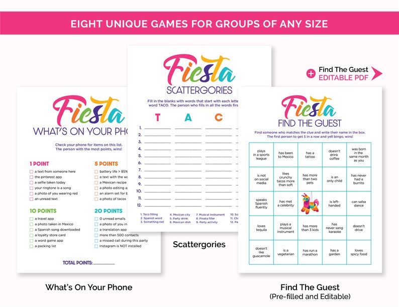 Fiesta Games Bundle Printable Mexican Party Games for a - Etsy