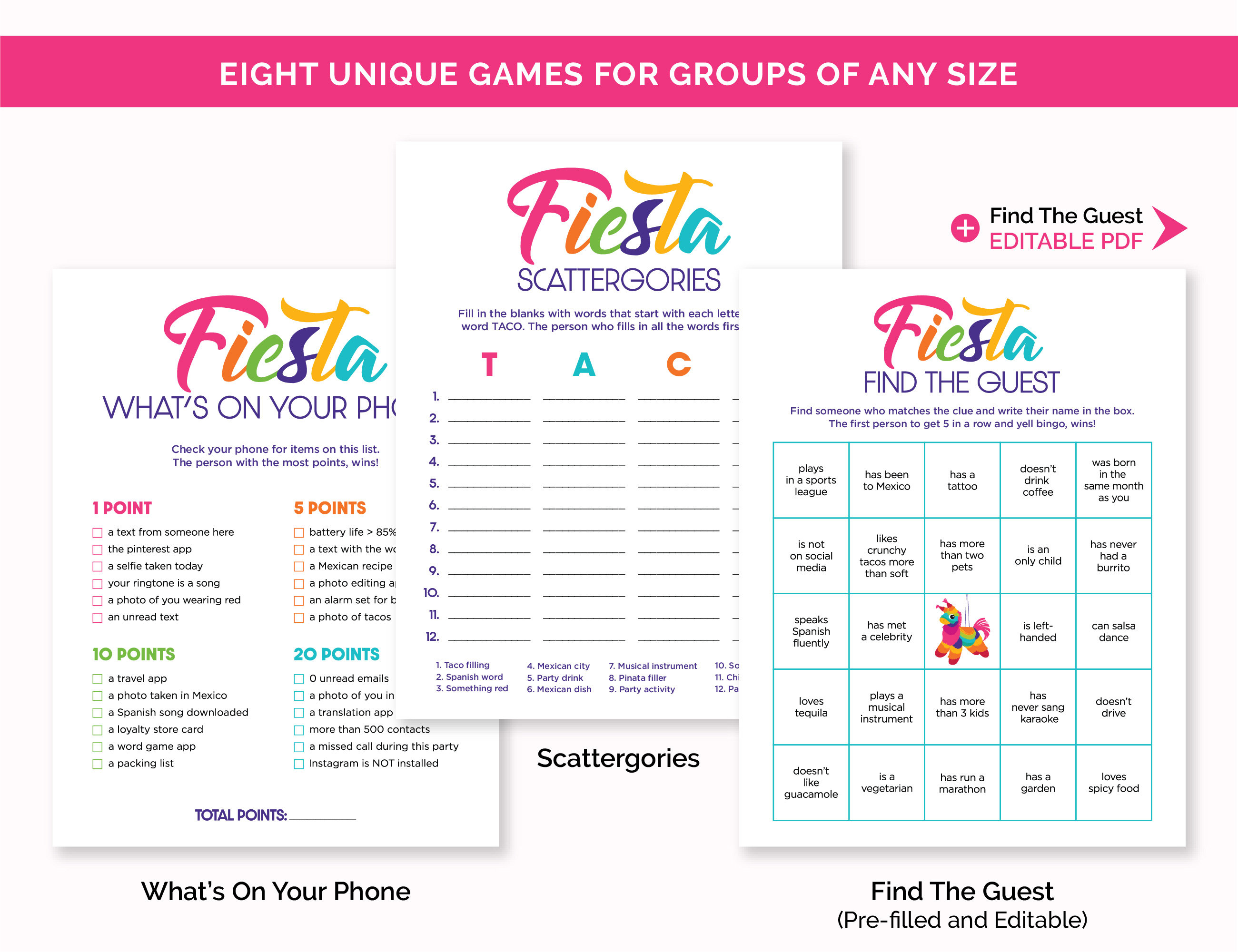 Fiesta Games Bundle Printable Mexican Party Games for a - Etsy