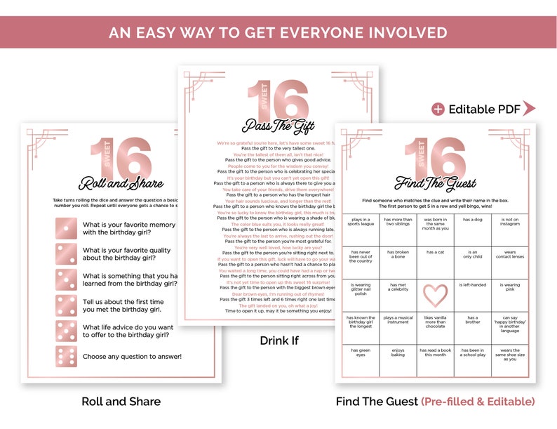 Sweet 16 Party Games, Printable Sweet Sixteen Games Bundle, 16th ...