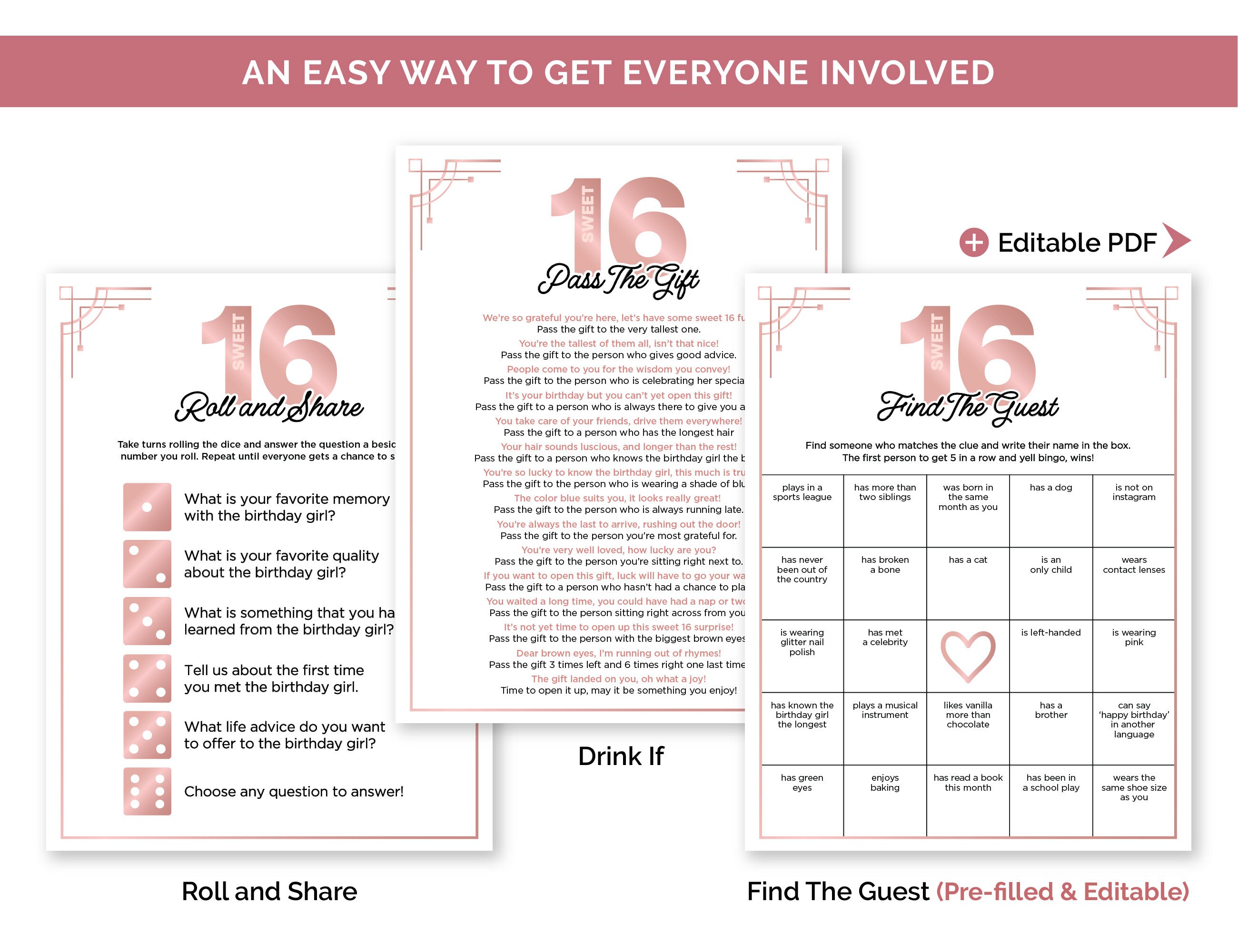 Sweet 16 Party Games, Printable Sweet Sixteen Games Bundle, 16th ...