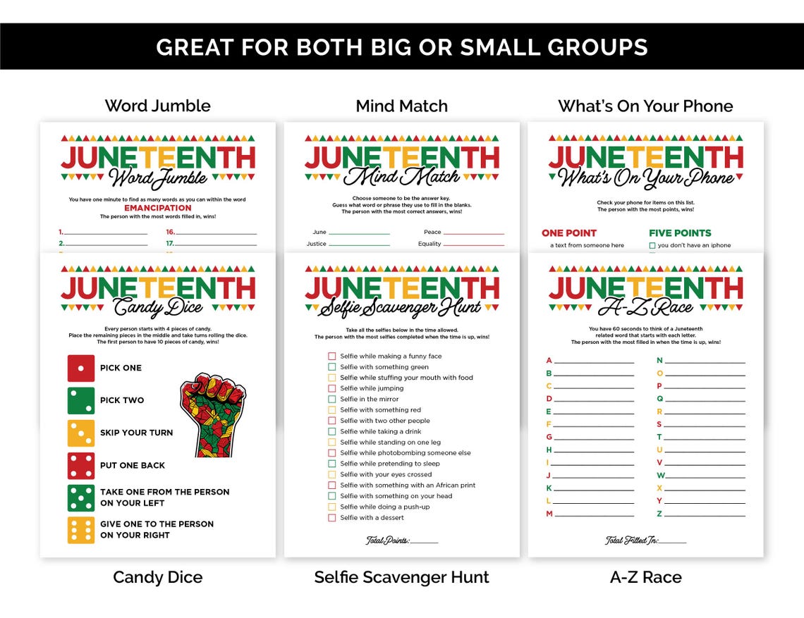 Juneteenth Games, Printable Game Bundle for Family or Classroom ...