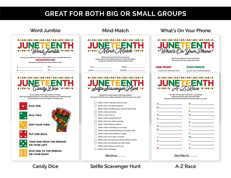 Juneteenth Games, Printable Game Bundle for Family or Classroom ...