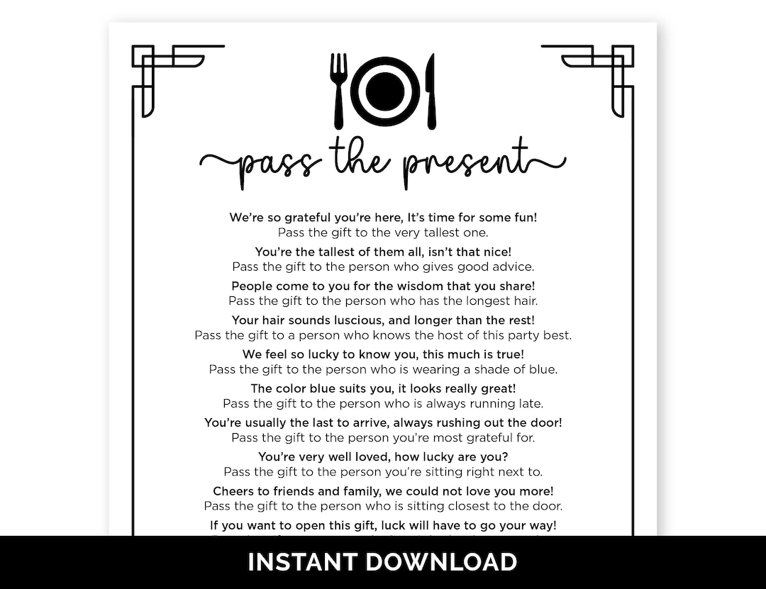 Dinner Party Pass the Present Game, Pass the Gift Game for a Work ...