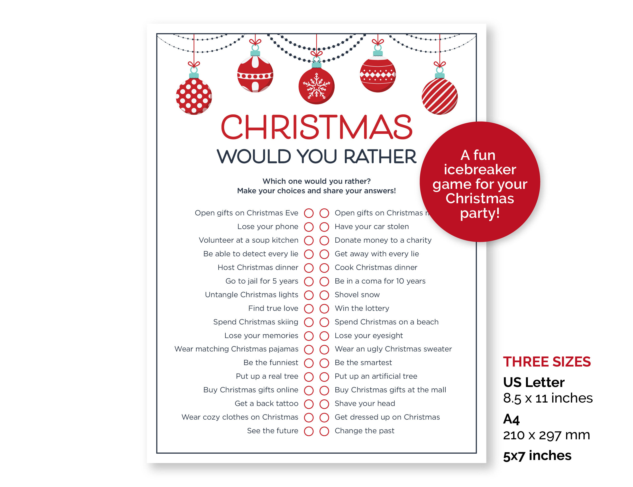 Christmas Would You Rather Game for Adults, Printable Christmas ...