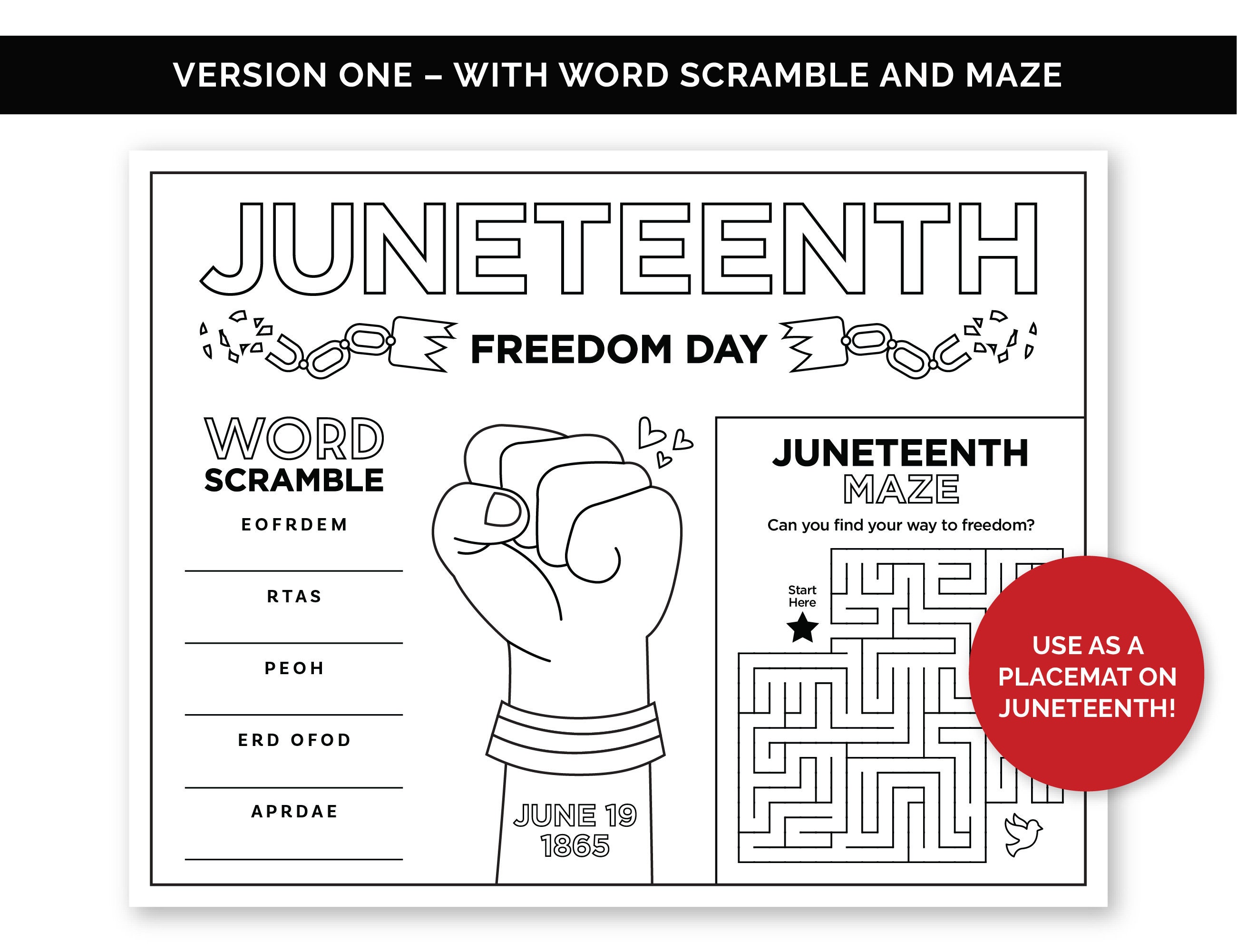 Juneteenth Kids Coloring and Activities Page, Printable Kids Activity ...