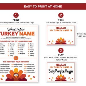 What's Your Turkey Name Game, Printable Thanksgiving Party Game for ...