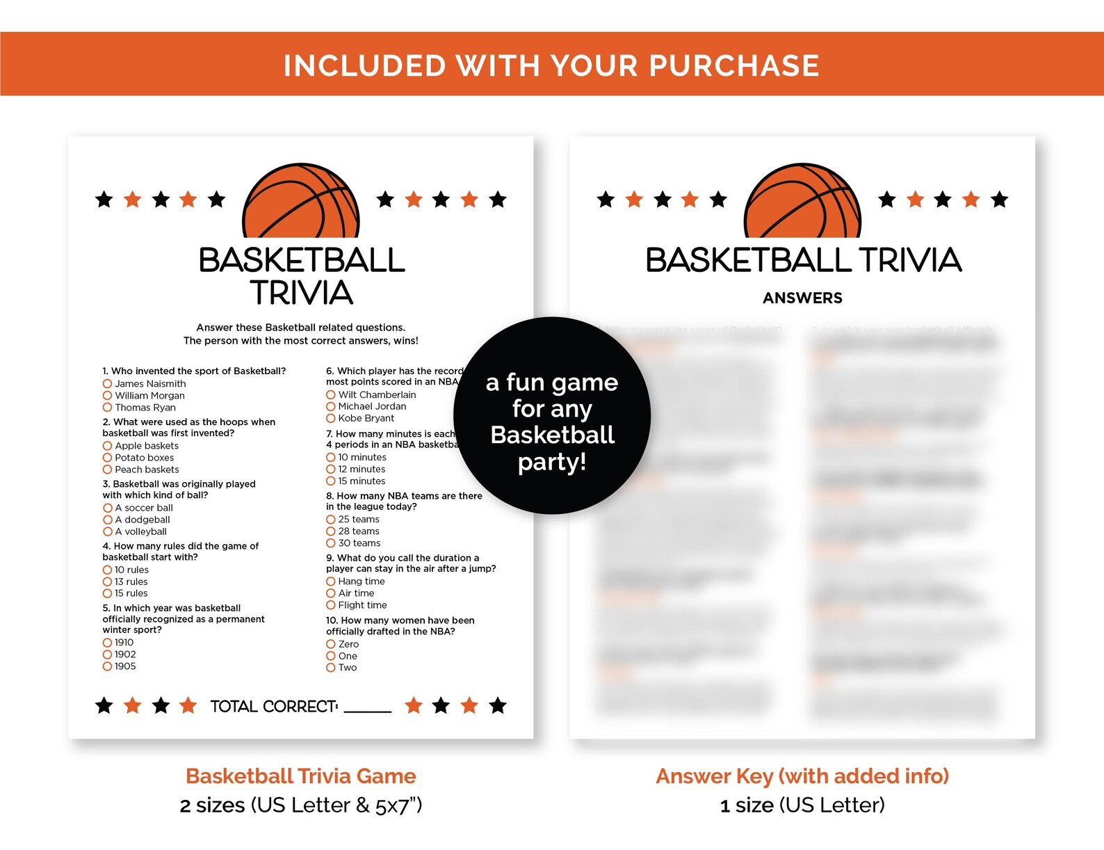 Basketball Trivia Game, Printable Quiz With Answers for a Basketball ...
